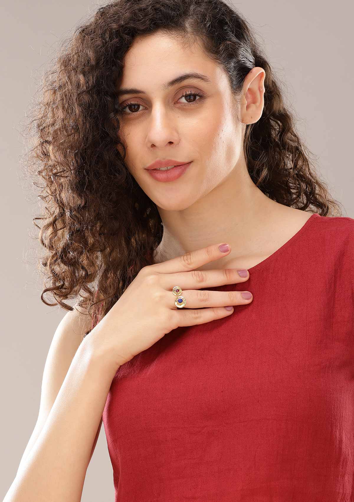 18K Gold Plated Adjustable Dual Stone Ring – IshqMe